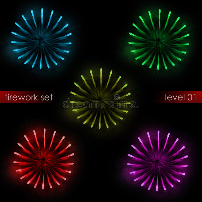 Five Isolated Colorful Explosions Splash Firework Set Stock ...