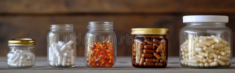 Five Jars Filled with Spices and Herbs Arranged Neatly on a White ...
