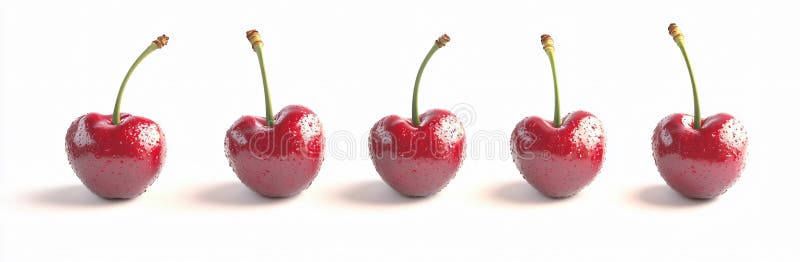 Five Juicy Red Cherries with Dew Drops on White High Quality Image ...