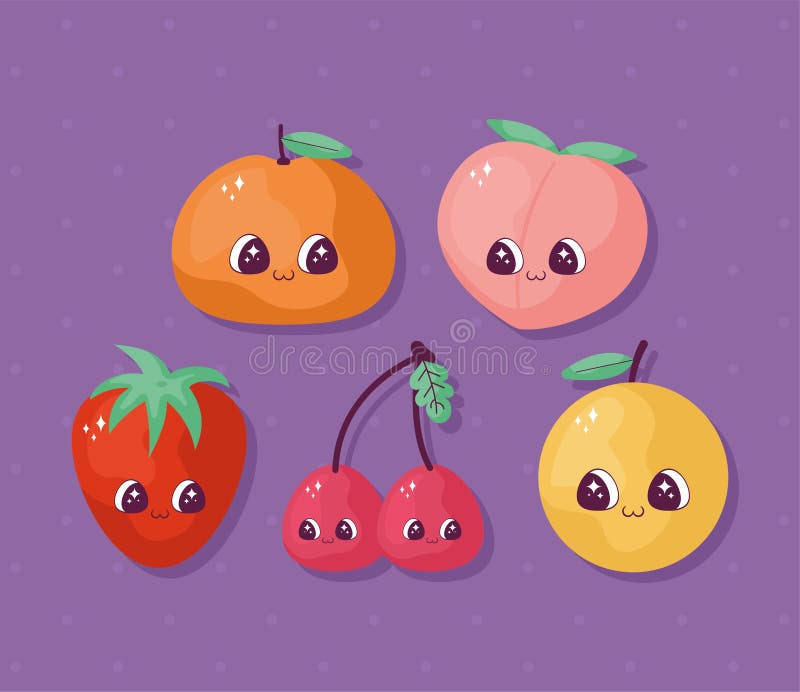 Five Kawaii Food Characters Stock Vector - Illustration of emotion ...