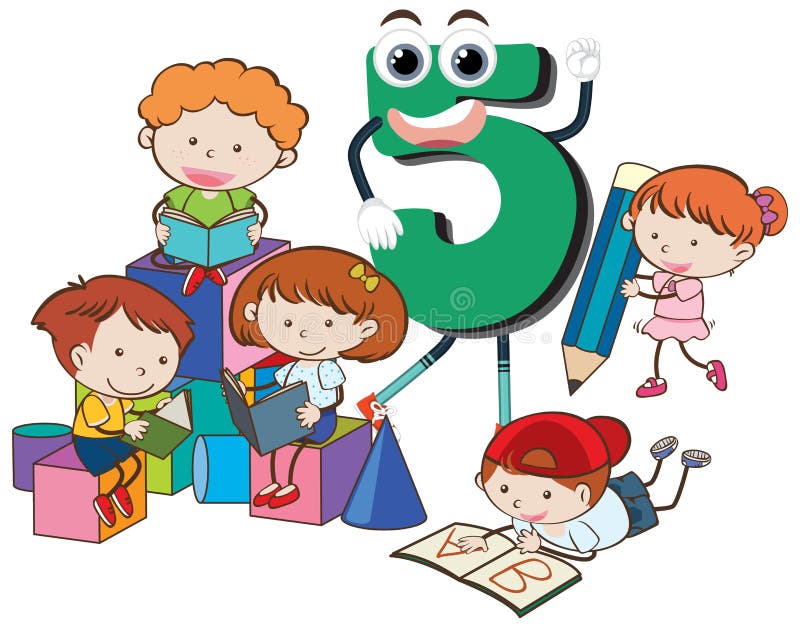 Five Kids Illustration Set with Background. Summer Stock Vector ...