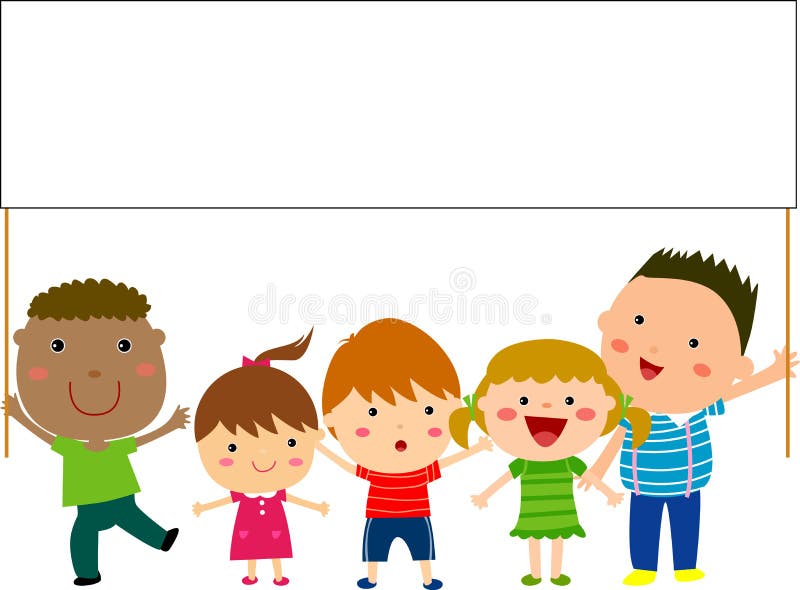 Five kids holding banner stock vector. Illustration of cartoon - 27047664