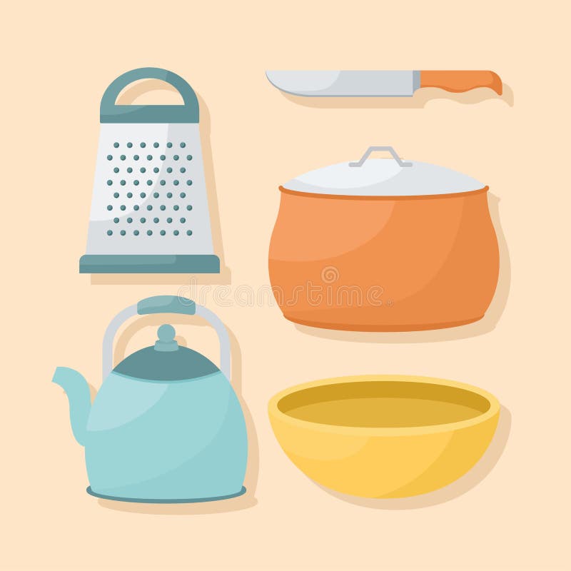 Five kitchen tools stock vector. Illustration of cookery - 247681861