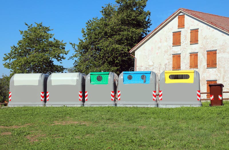 Five Large Bins for Separate Waste Collection Stock Image - Image of ...