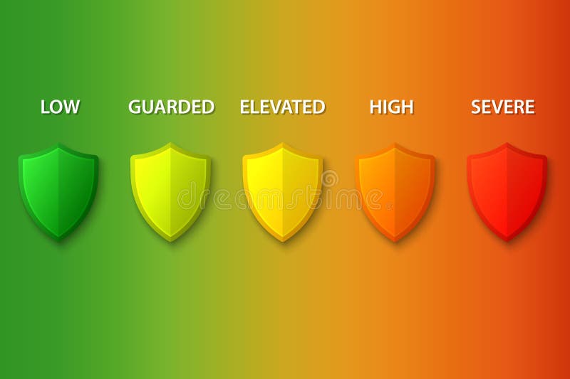Five-level Color-coded Threat Alert Scale with Shield Icons Stock ...