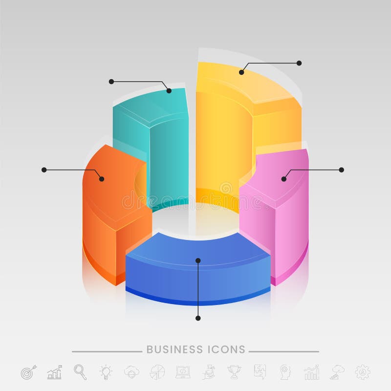 Five Level or Platform of 3D Colorful Pie Chart on Glossy Gray Stock ...