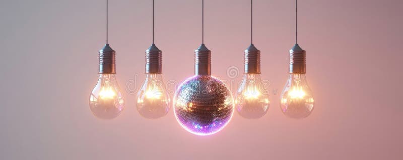 Five Light Bulbs with Disco Ball Illumination, Creative Lighting ...
