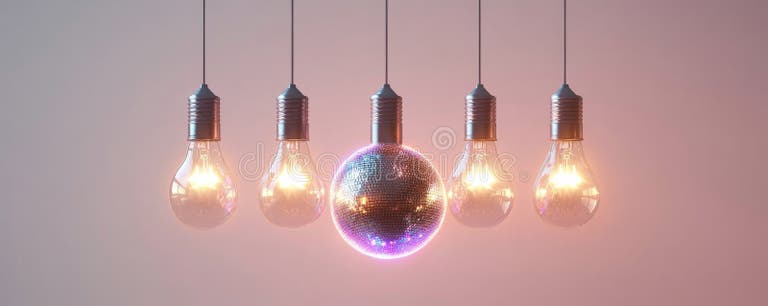 Five Light Bulbs with Disco Ball Illumination, Creative Lighting ...