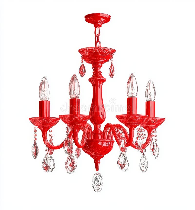 The Five Lights of a Red Ceramic Chandelier are Hung from a Chain Stock ...