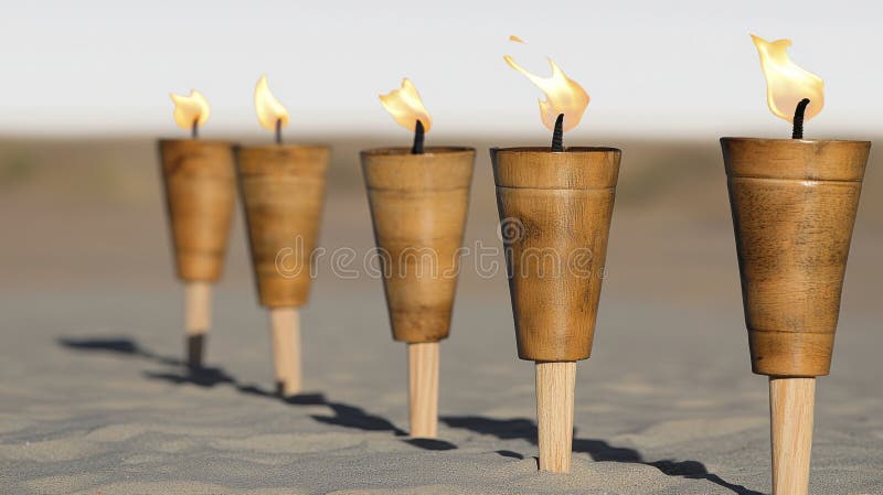Five Lit Bamboo Torches on Sandy Beach Stock Illustration ...