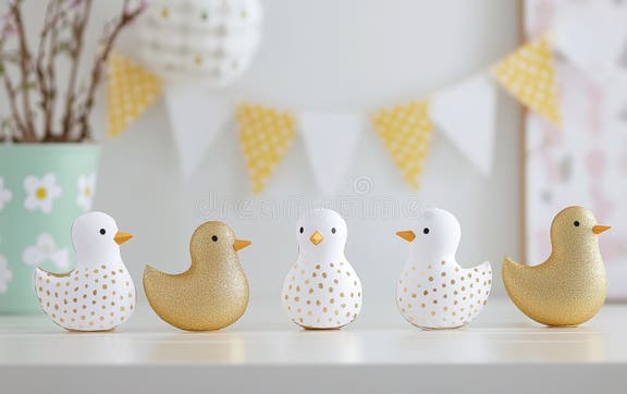 Five Little Gold Ducks are Adorably Arranged on a Festive Table Setting ...