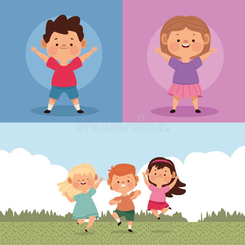 Five Little Kids Characters Stock Vector - Illustration of hair, vector ...