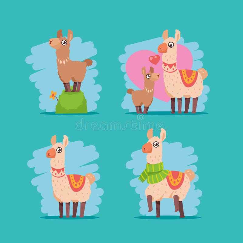 Five Llamas Perubians Animals Stock Vector - Illustration of colorful ...