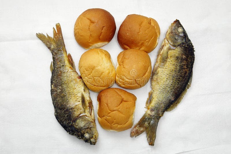 Five Loaves, and the Two Fishes. Stock Image - Image of canvas, gospel ...