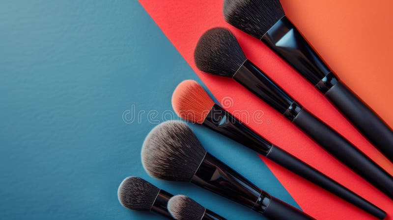Five Makeup Brushes Arranged Blue Surface Stock Photos - Free & Royalty ...