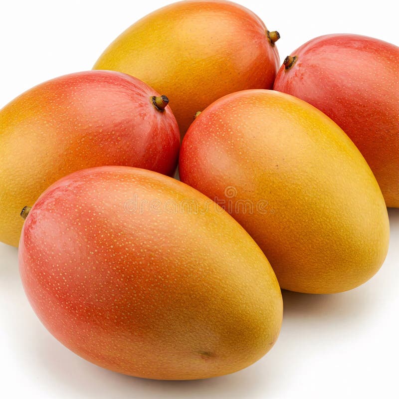 Five Mangoes on a White Background Stock Illustration - Illustration of ...