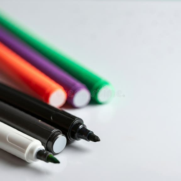 Five Markers with Rounded Caps are Arranged on a White Surface. the ...