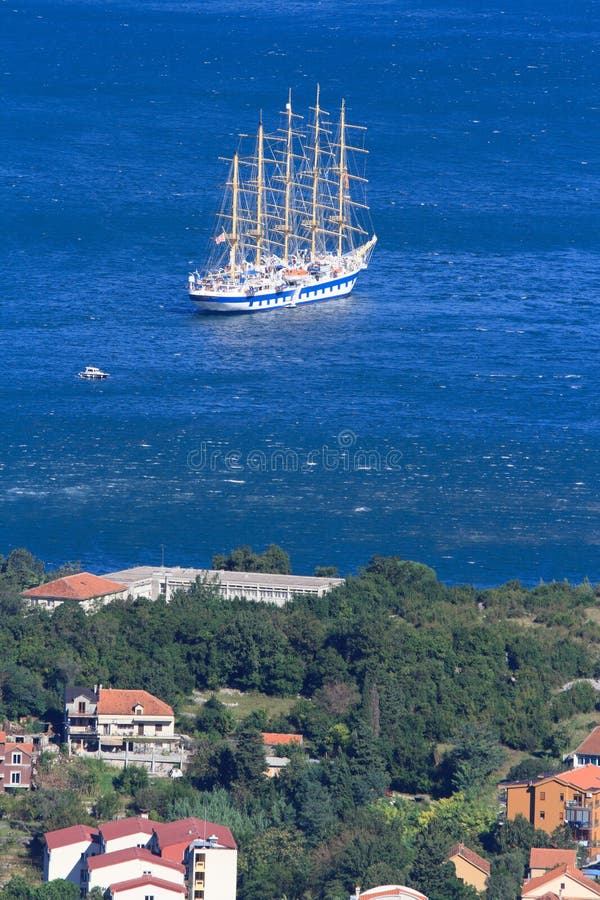 Five-masted Ship in the Bay of Kotor, Montenegro Stock Image - Image of ...