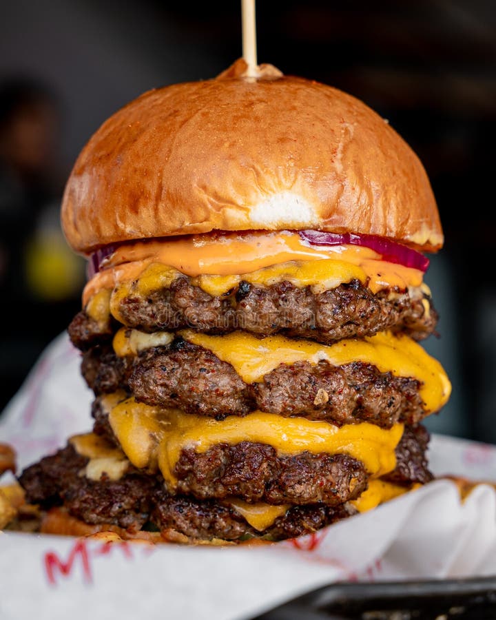 Five Meat Burger with Cheese Stock Image - Image of health ...