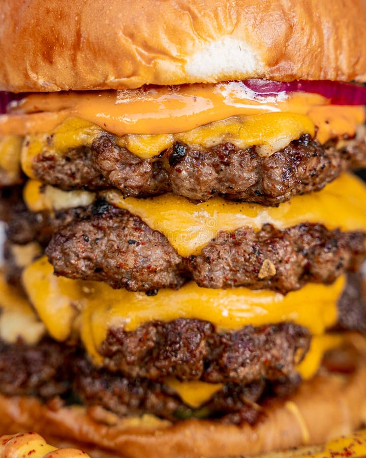 Five Meat Burger with Cheese Stock Image - Image of ravenous ...