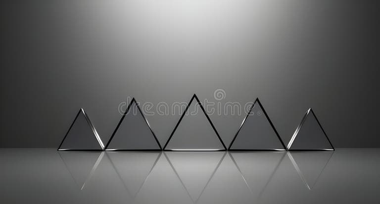 Five Metallic Triangular Prisms Stand Upright in a Row. Stock ...