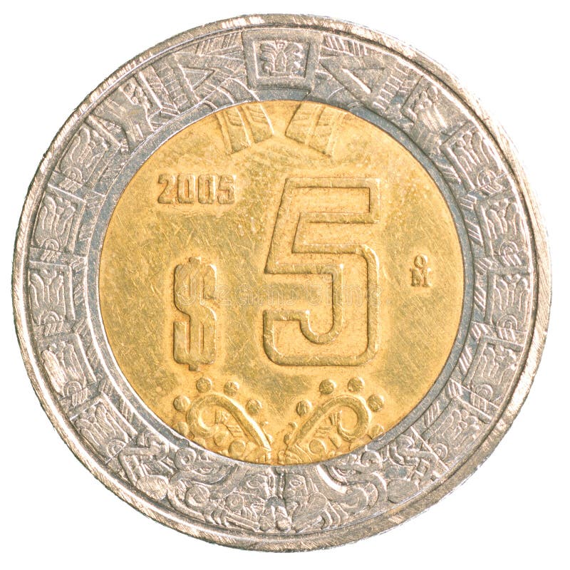 Five mexican peso coin stock image. Image of mexican - 31916435