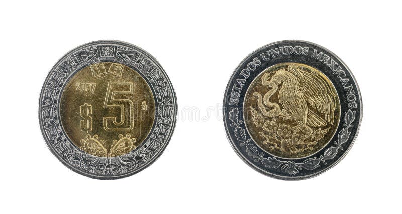 Five mexican peso coin stock image. Image of mexican - 31916435