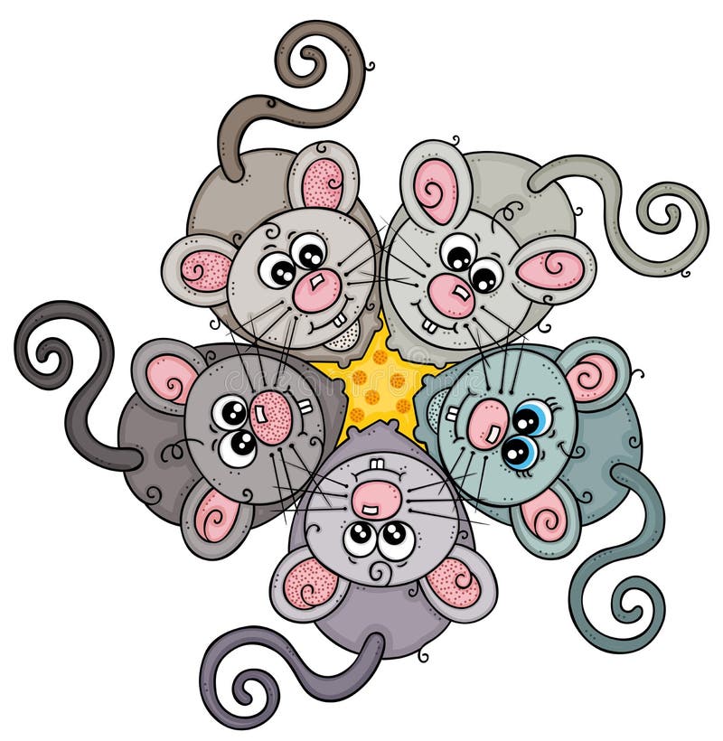 Five Mice in a Row with Stalks of Flowers Stock Vector - Illustration ...
