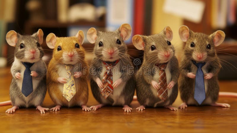 Five Mice in Suits stock illustration. Illustration of desk - 340414545