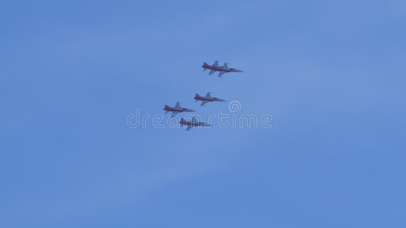 Five Military Planes in Flight Aligned. Very Complex To Keep Formation ...
