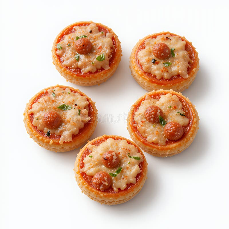 Five Mini Pizzas Arranged on White Background Stock Illustration ...