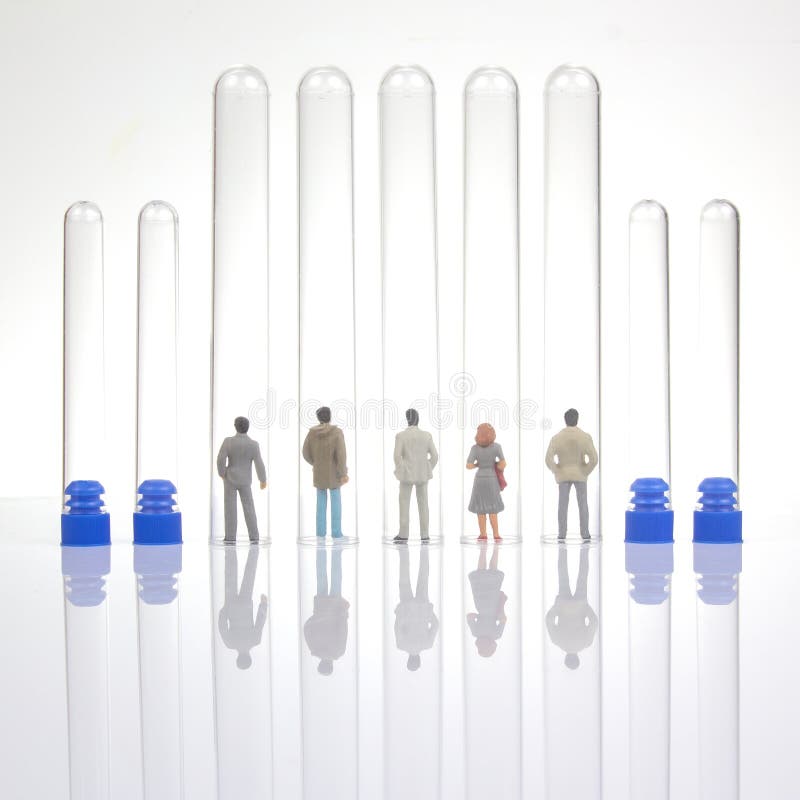 Five Miniature Figurines Stand Inside Tall, Empty Test Tubes on a ...