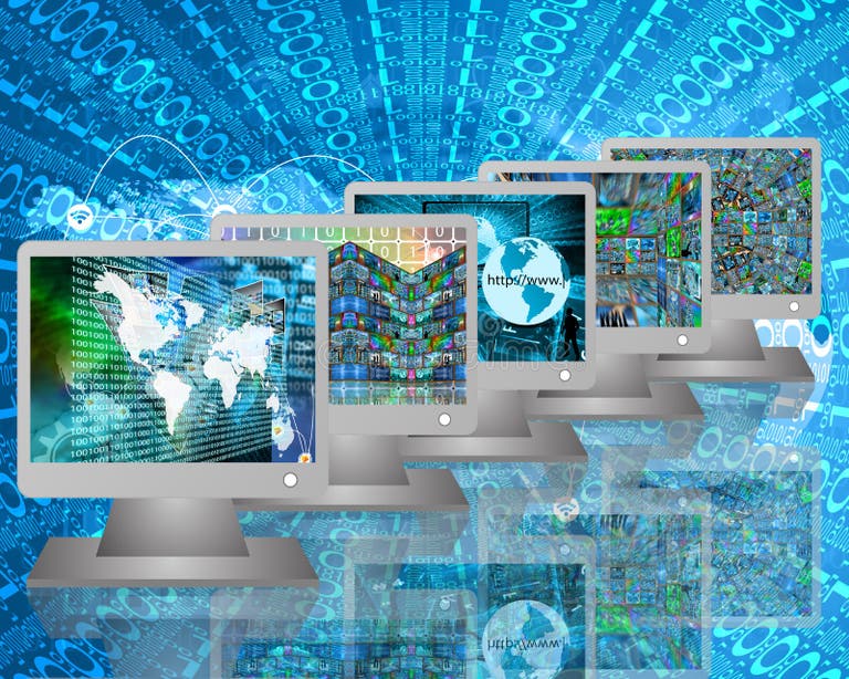 Five monitors stock illustration. Illustration of contact - 41104549