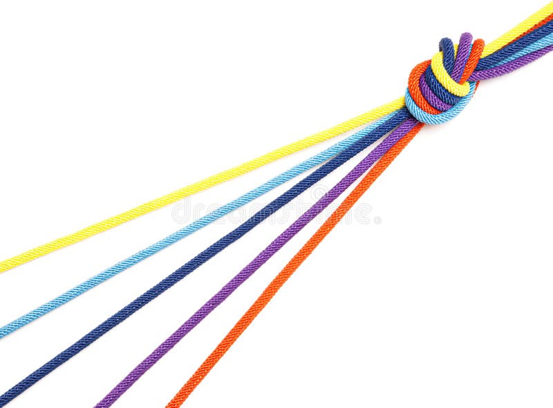 Five Multi-colored Cords Come Together in One Knot Stock Photo - Image ...