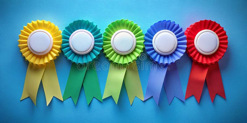 Five Multi Colored Emblem Ribbons on a Blue Background AI-Generated ...