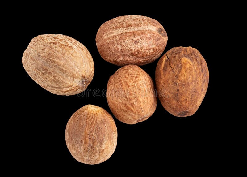 Five Nutmeg Isolated in Black Stock Image - Image of grenada, tree ...
