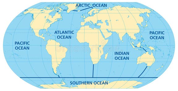 World Map of the Five Oceans, Model of Oceanic Divisions with ...