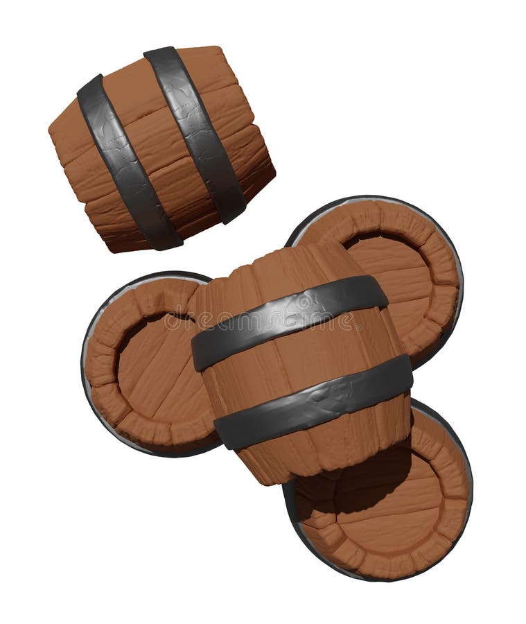 Five Old Barrels of Low Poly Models for the Game Top View Isolated ...