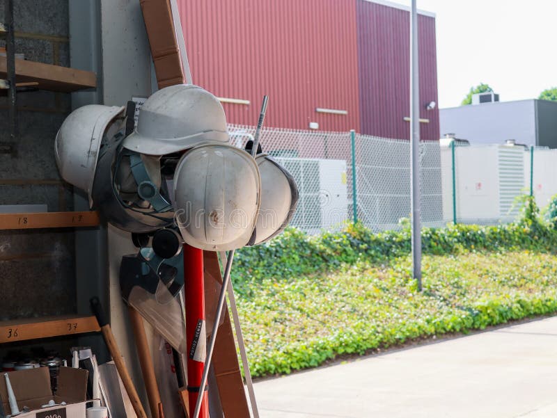 Construction Helmets Hanging on an Old Pickup Truck Stock Image - Image ...