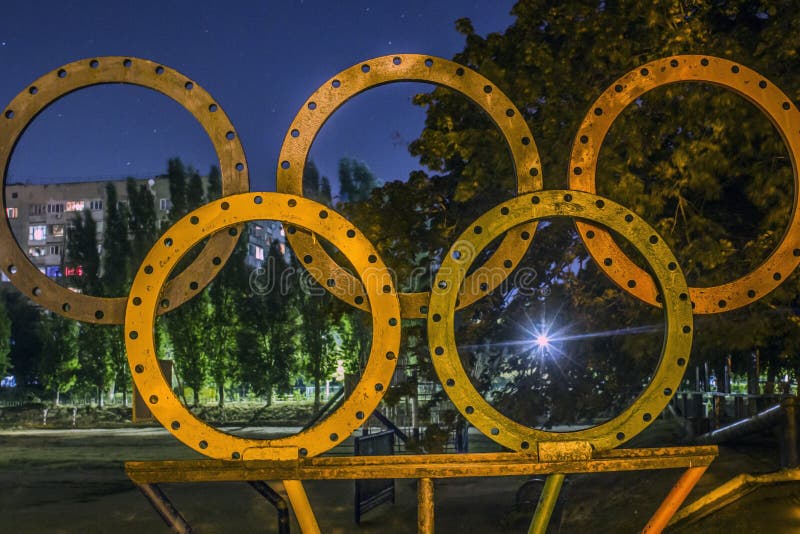 Olympic Five Rings Symbol in Front of Japan Olympic Museum and Across ...