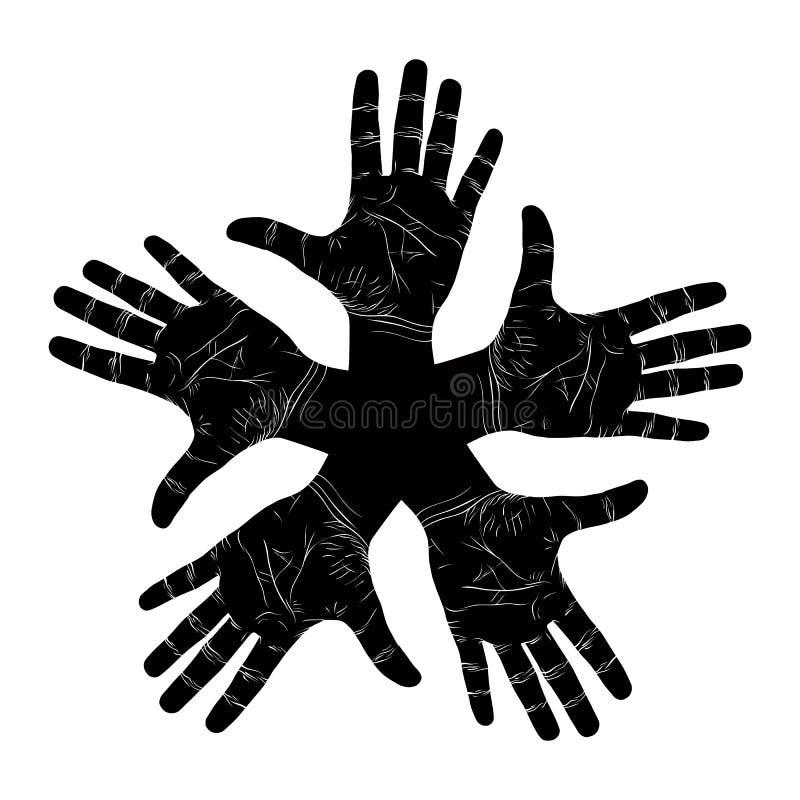 Six Open Hands Abstract Symbol, Detailed Black and White Vector Stock ...