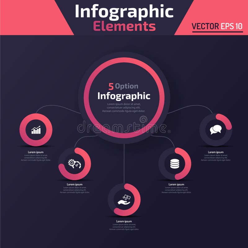 Five Option Pie Graph Infographic Element Design Concept Template Stock Vector - Illustration of ...