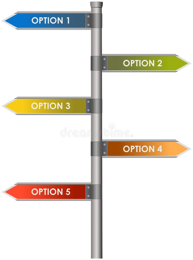 Five Options Colored Guidepost Stock Illustration - Illustration of ...