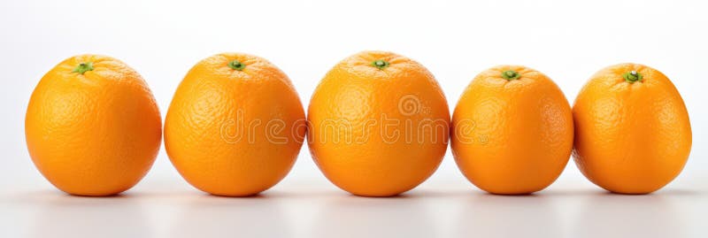 Five Oranges Lined Up in a Row on a White Background Stock Illustration ...
