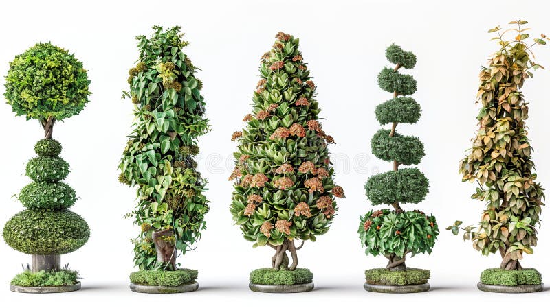 Five Ornamental Trees on White Background Stock Illustration ...