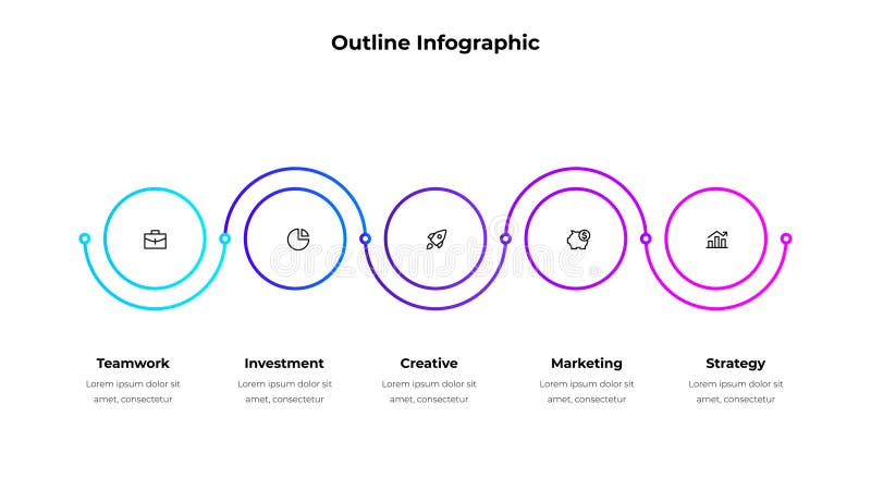 Five Outline Circle Elements in Horizontal Row for Infographic and ...