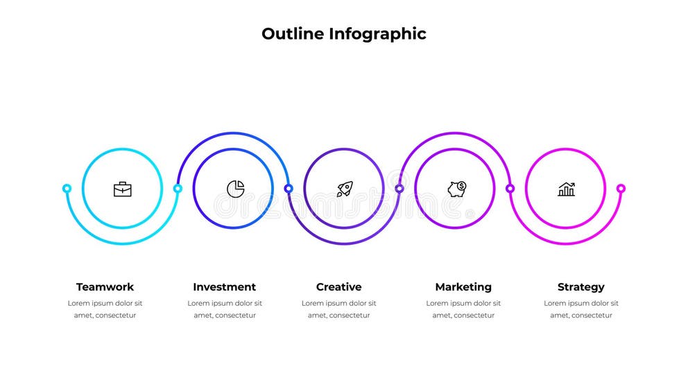 Five Outline Circle Elements in Horizontal Row for Infographic and ...