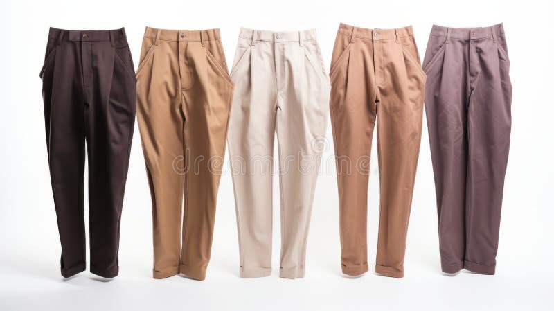 Muted Colorscape Mastery: Five Pairs of Trousers Isolated on White ...