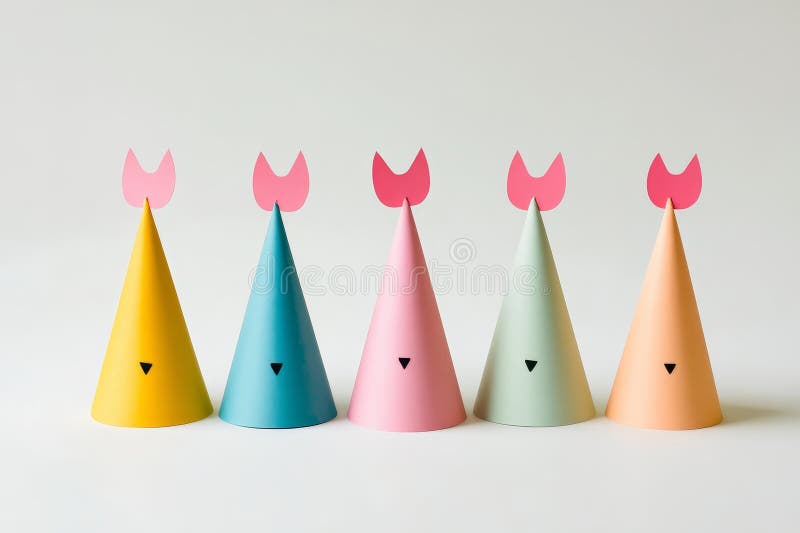 Five Paper Hats with Pink Bows on Them Stock Illustration ...