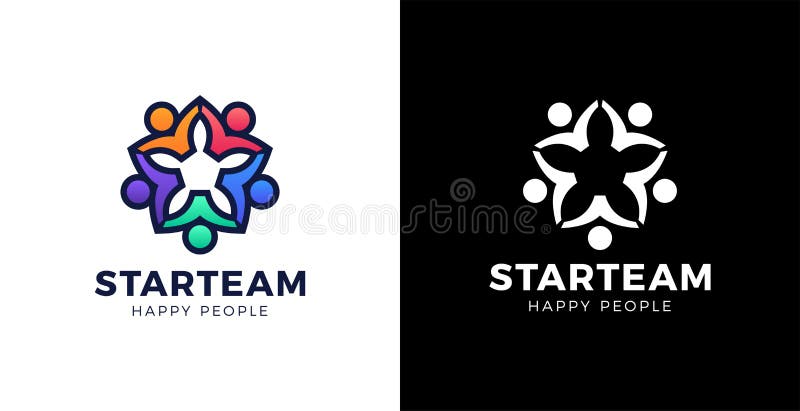 Five People Made Star Shape Logo Design Template. Teamwork People Group ...